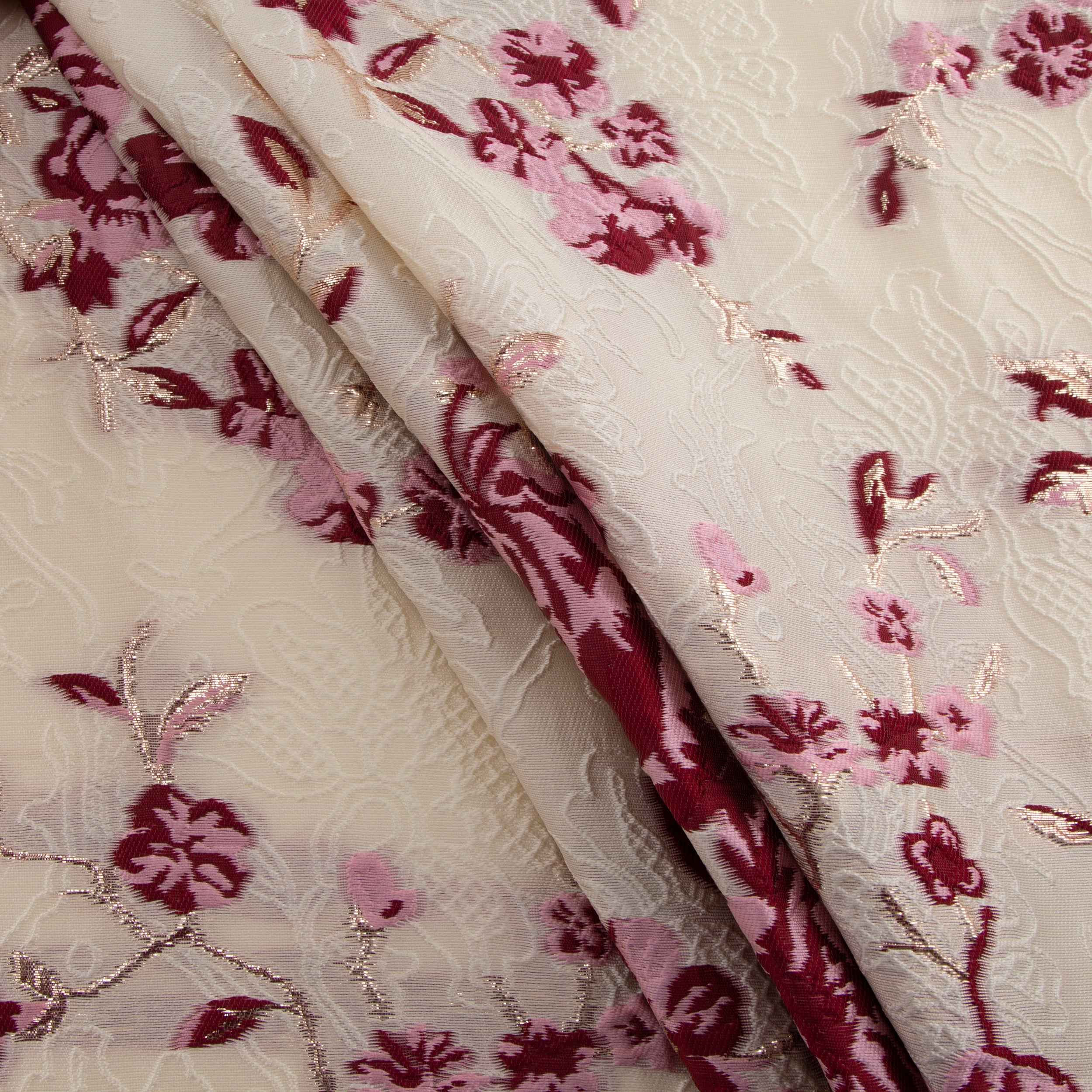 Floral Brocade Fabric, Textured, Ivory & Pink – Wyla Inc